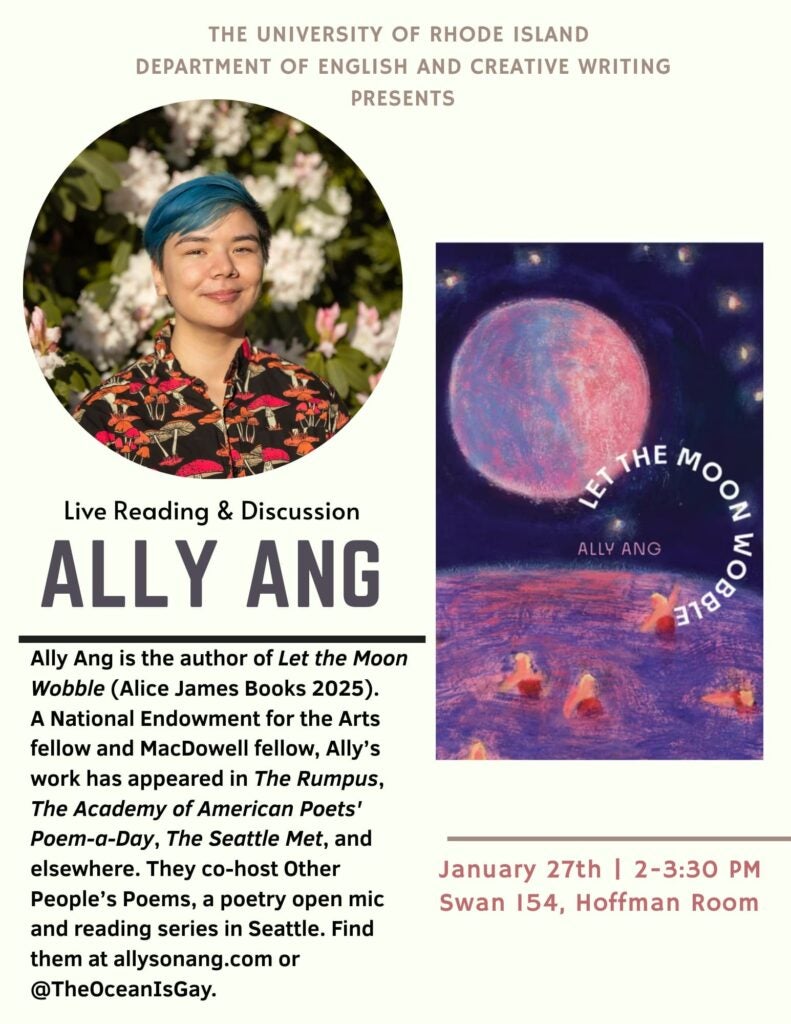 Poet Ally Ang to give poetry reading on January 27th – Department of ...