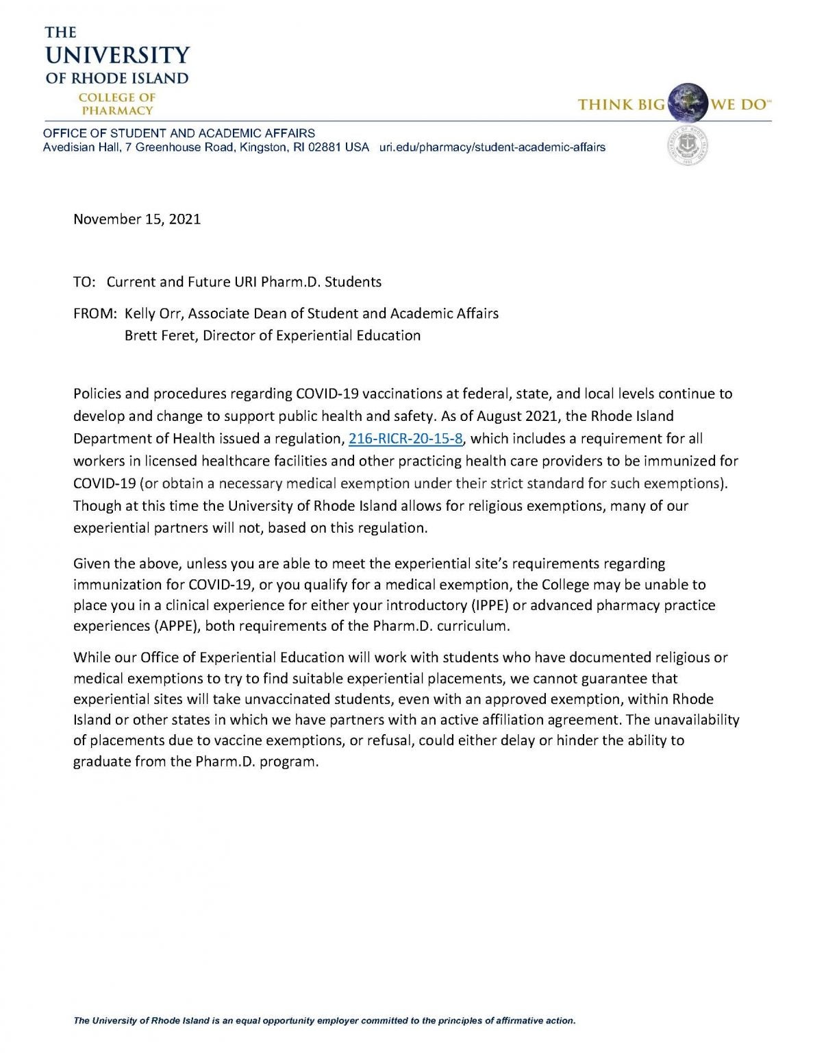 COVID-19 Vaccination Requirements – College of Pharmacy