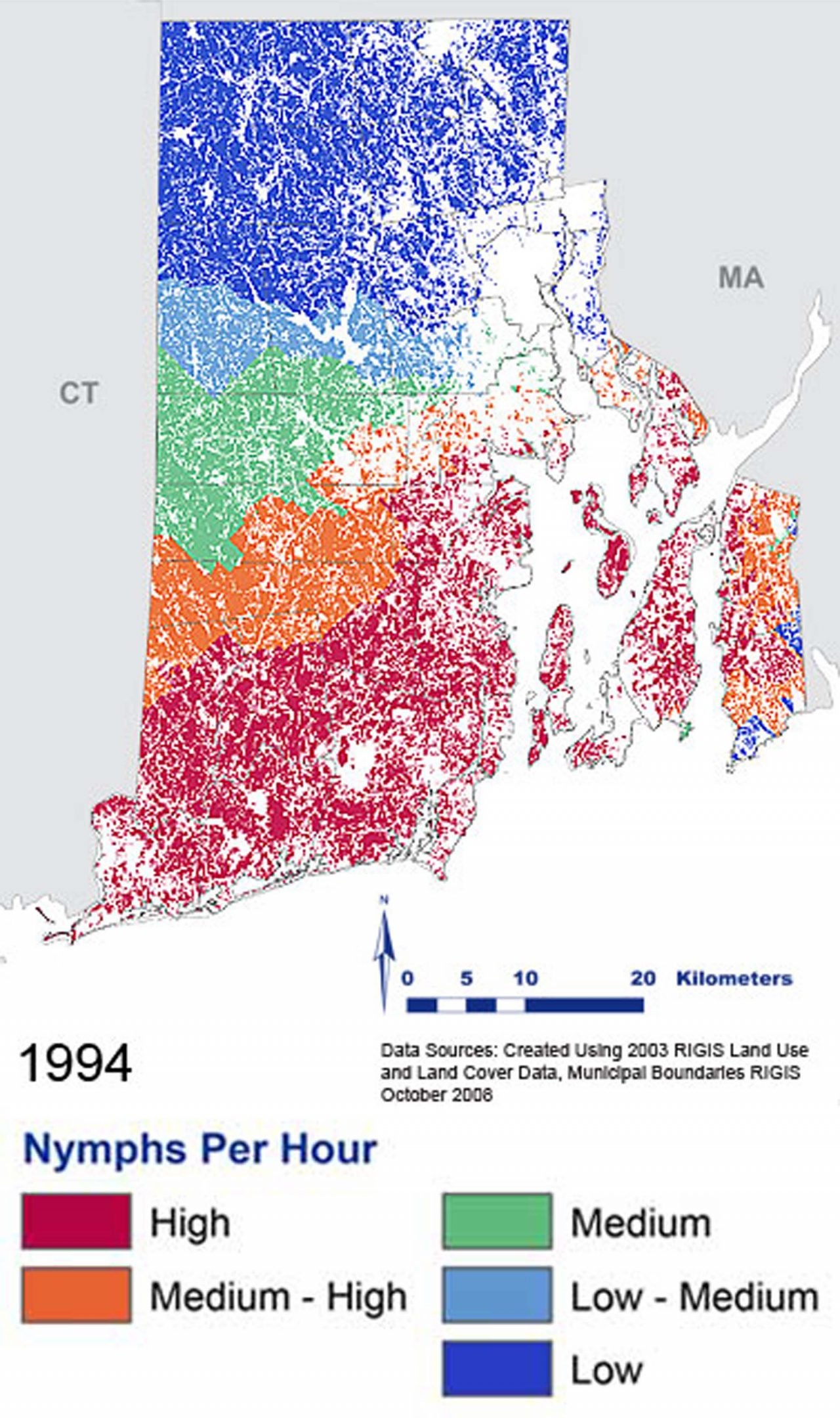 Rhode Island TickEncounter Risk Map, 1994-2014 – TickEncounter