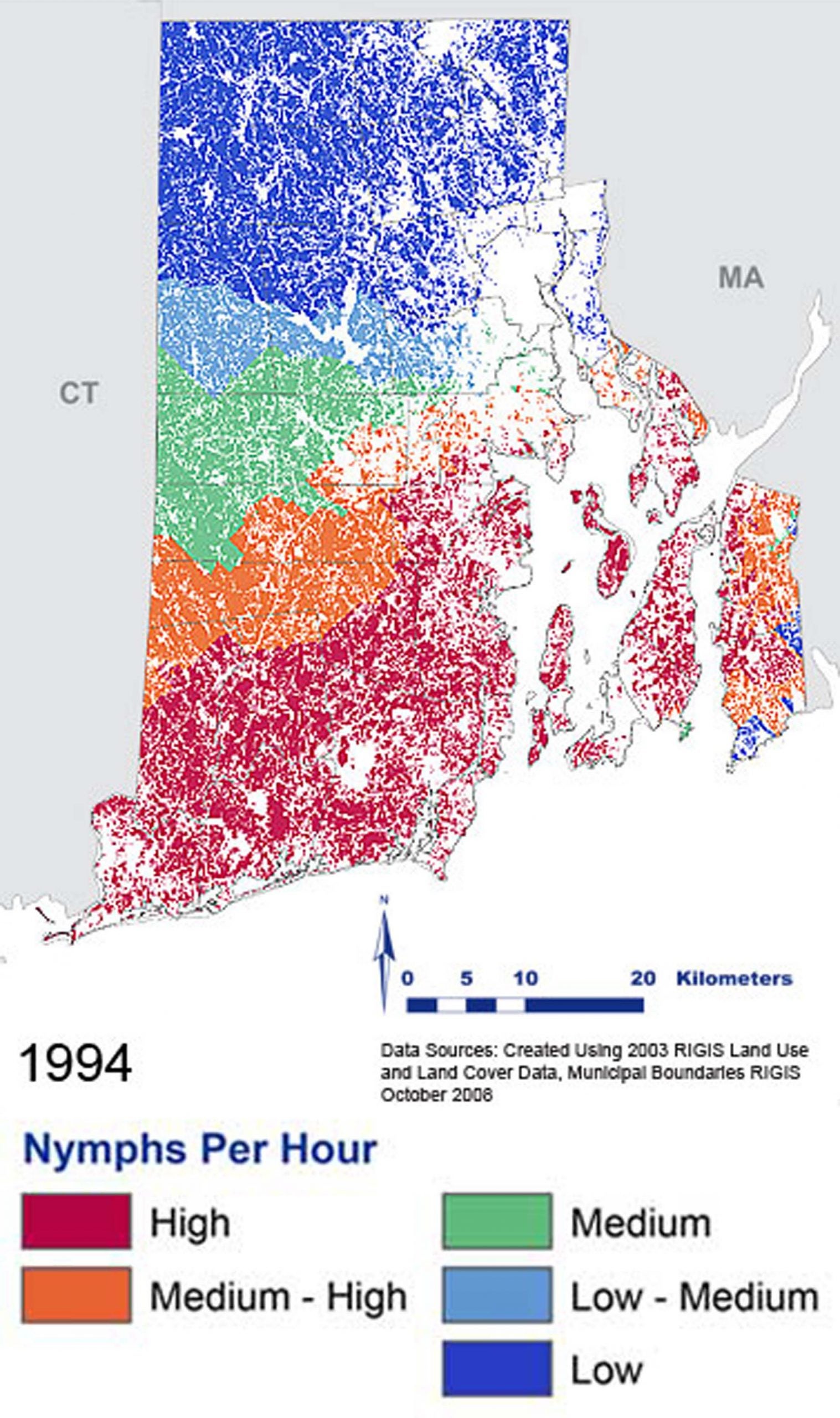 Rhode Island TickEncounter Risk Map, 1994-2014 – TickEncounter