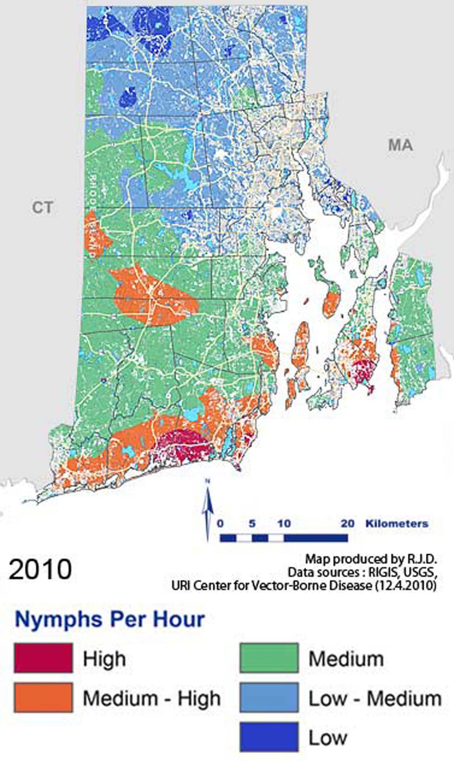 Rhode Island TickEncounter Risk Map, 1994-2014 – TickEncounter