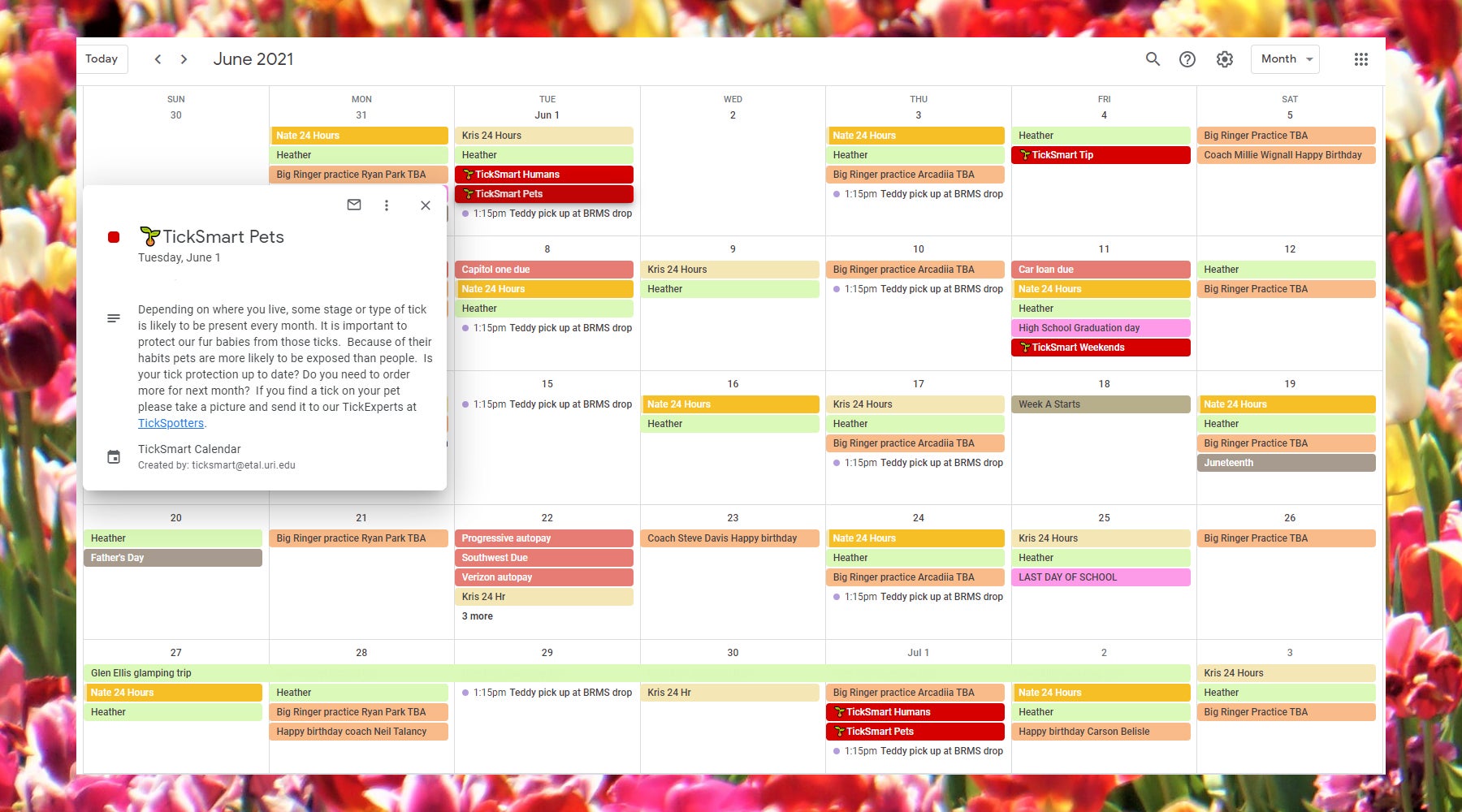 TickSmart Google Calendar – TickEncounter