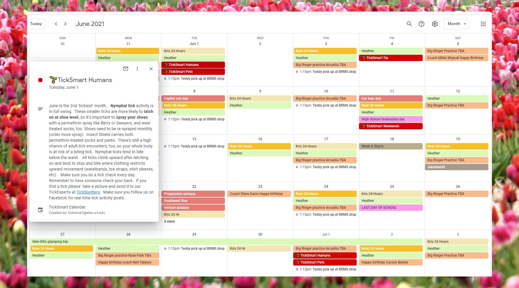 TickSmart Google Calendar – TickEncounter